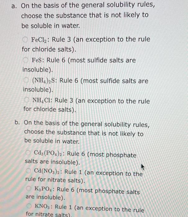 Solved a. On the basis of the general solubility rules, | Chegg.com
