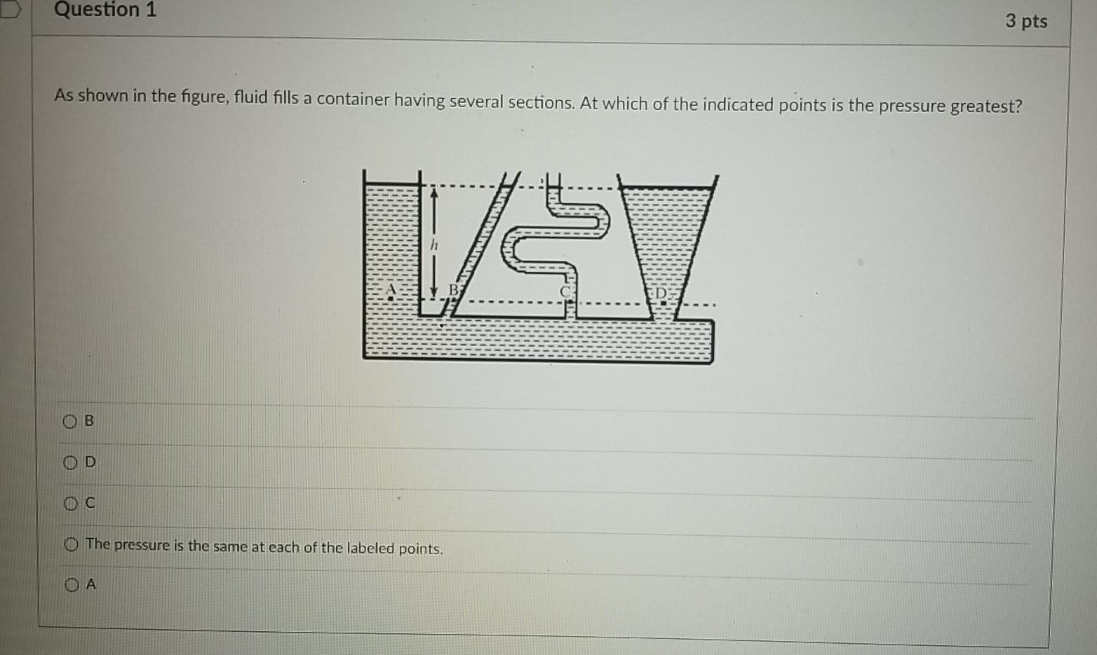 Solved Question 1 3 pts As shown in the figure, fluid fills | Chegg.com
