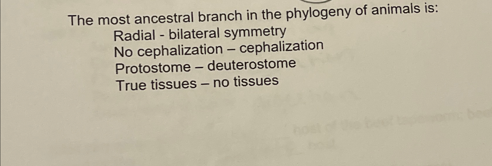 Solved The most ancestral branch in the phylogeny of animals | Chegg.com
