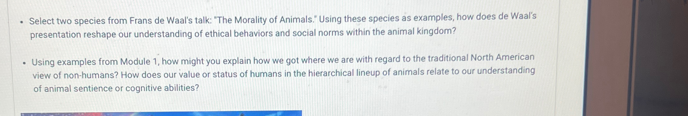 Solved Select two species from Frans de Waal's talk: "The | Chegg.com