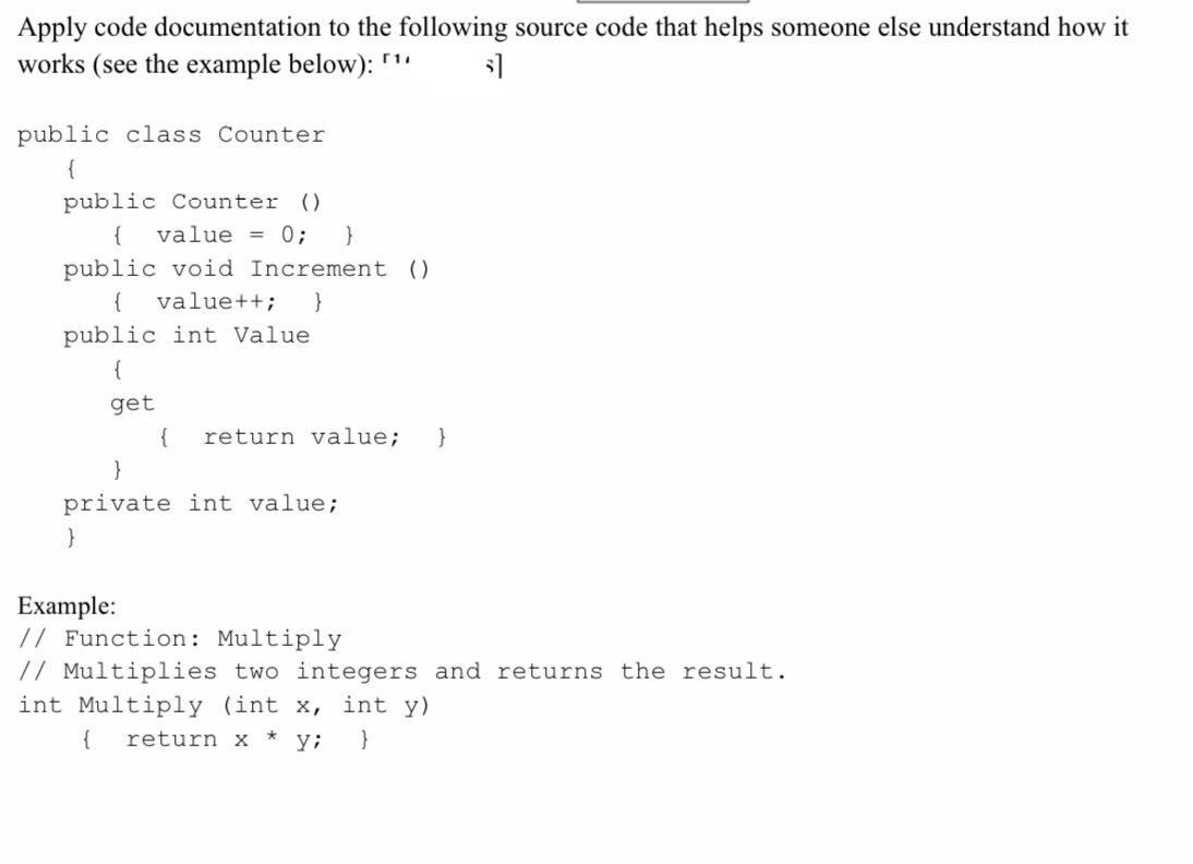 Solved Apply code documentation to the following source code | Chegg.com