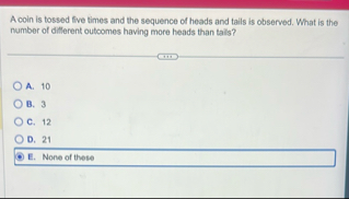 Solved A coin is tossed five times and the sequence of heads | Chegg.com