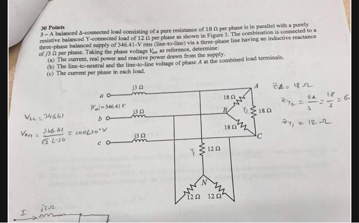 Solved 30 Points 3 - A balanced Δ-connected load consisting | Chegg.com