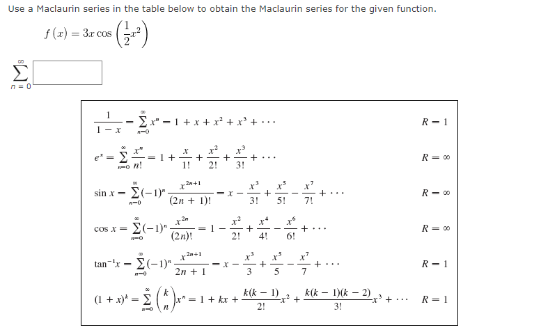 Solved Use a Maclaurin series in the table below to obtain | Chegg.com
