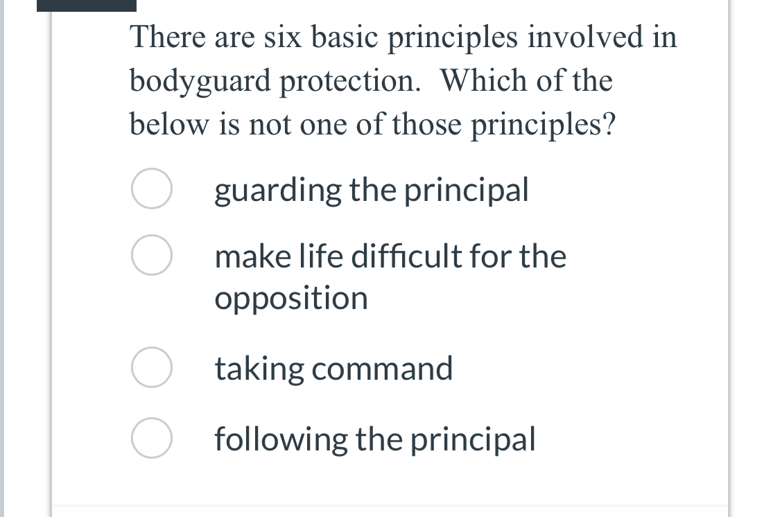 Solved There are six basic principles involved in bodyguard | Chegg.com