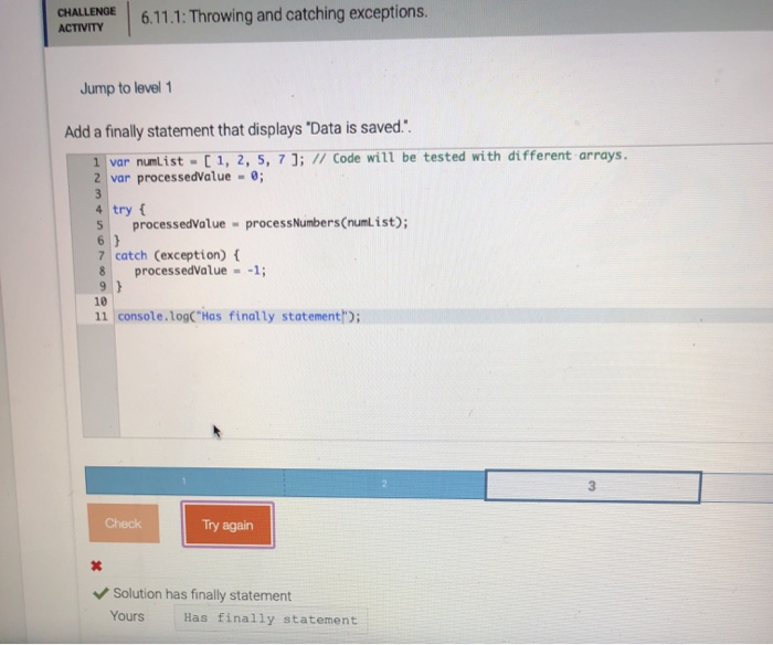 Solved CHALLENGE ACTIVITY 6.11.1: Throwing and catching | Chegg.com