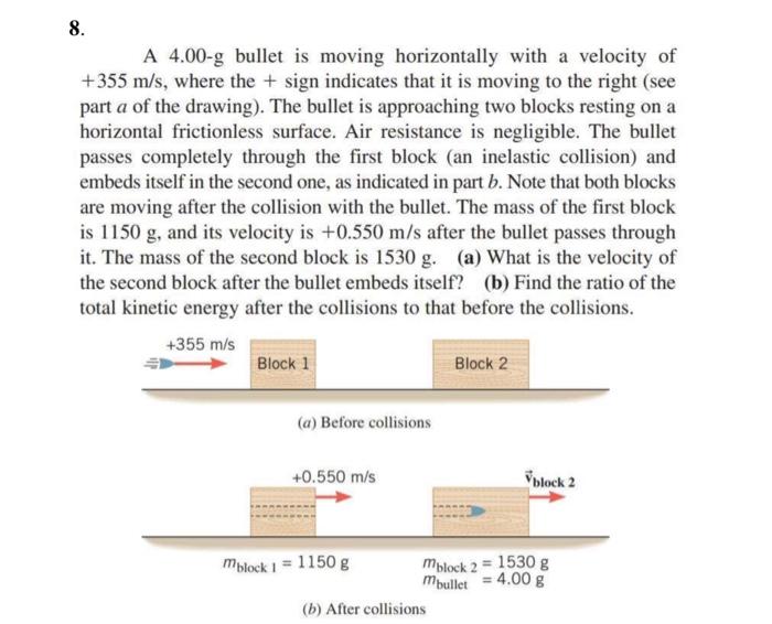 Solved A 4.00−g bullet is moving horizontally with a | Chegg.com