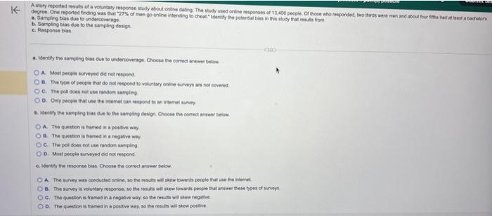 Solved 2. Samping blas due bs undercoverage. b. Sampling | Chegg.com