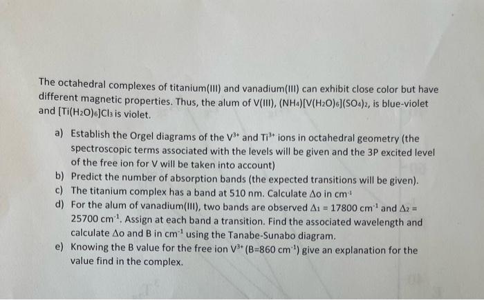Solved The octahedral complexes of titanium(III) and | Chegg.com