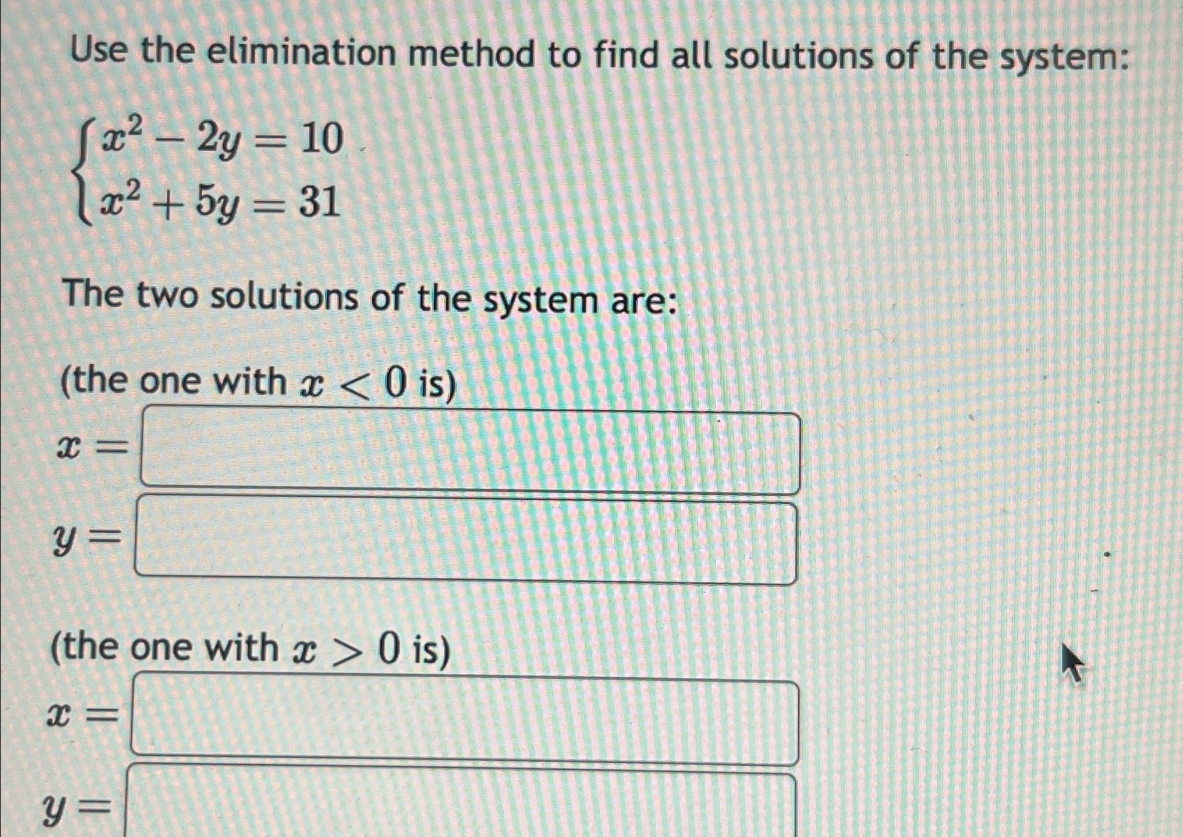 Solved Use the elimination method to find all solutions of | Chegg.com