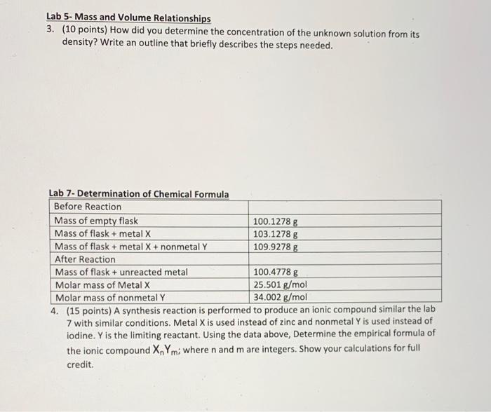 Solved Lab 5- Mass and Volume Relationships 3. (10 points) | Chegg.com