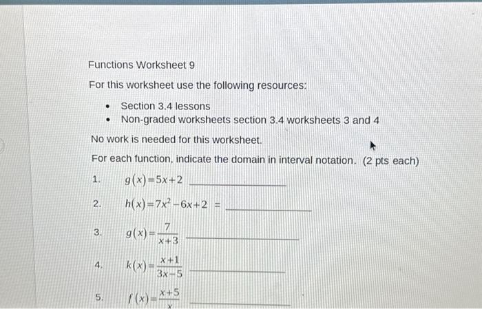 Solved Functions Worksheet 9 For this worksheet use the | Chegg.com