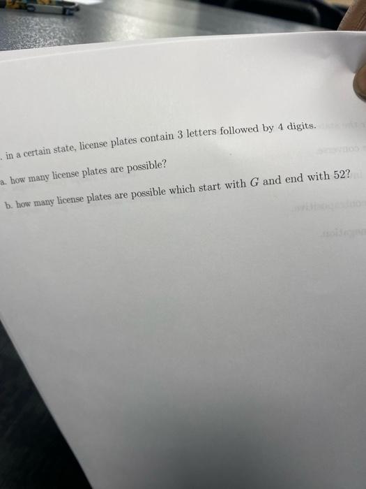 Solved in a certain state, license plates contain 3 letters | Chegg.com