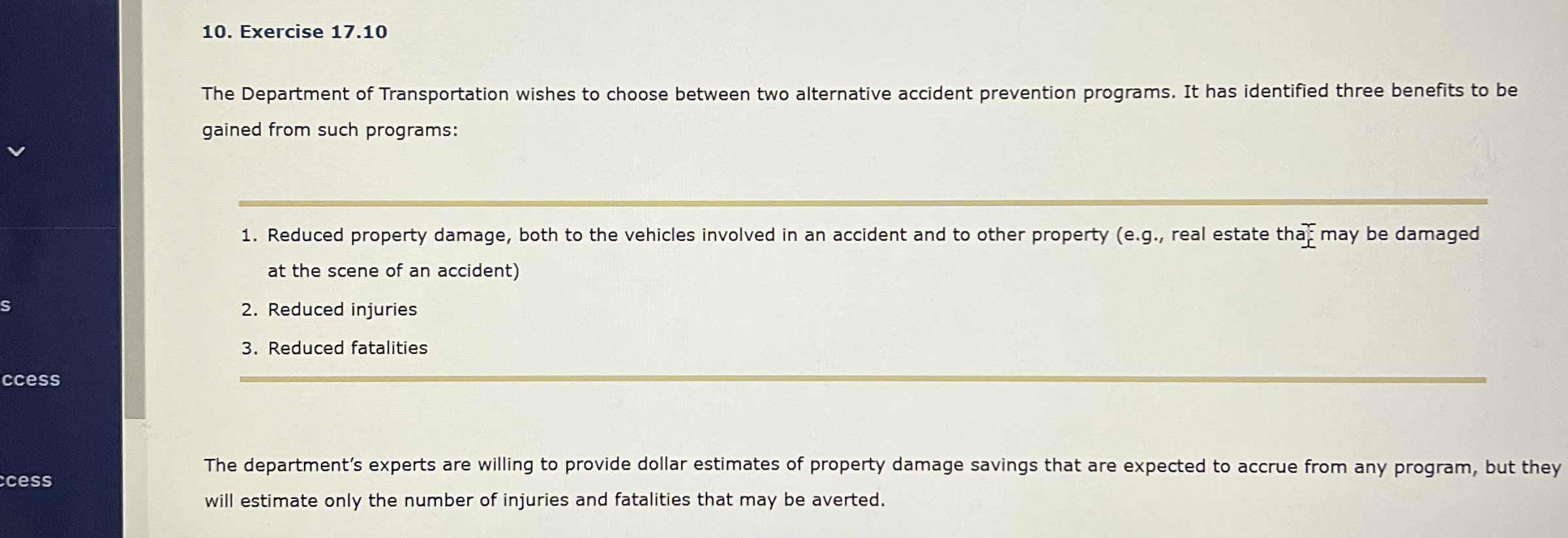 Solved Exercise 17.10The Department of Transportation wishes | Chegg.com