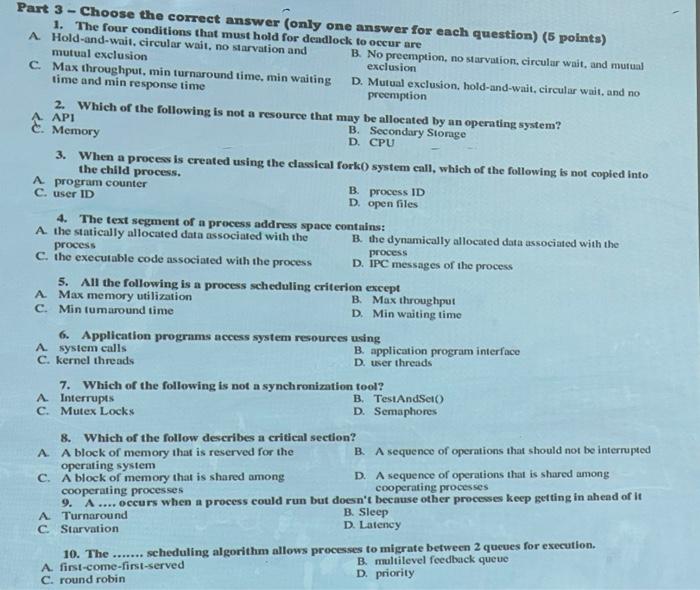 Solved Part 3 - Choose the correct answer (only one answer | Chegg.com