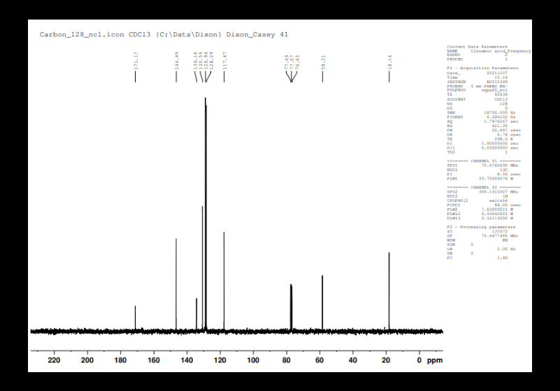 Solved Please analyze the 13C NMR spectra for (E)-Cinnamic | Chegg.com