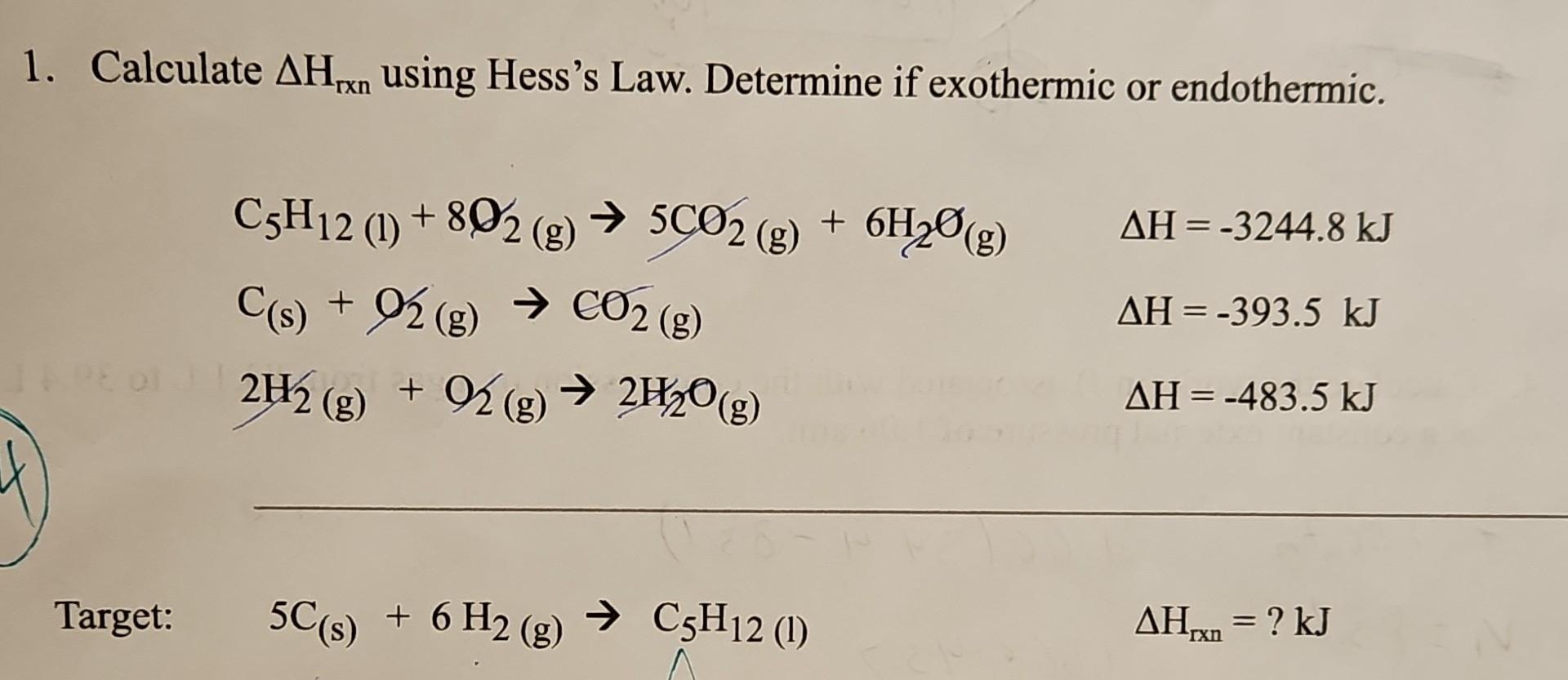 Solved 1. Calculate ΔHrxn using Hess's Law. Determine if | Chegg.com