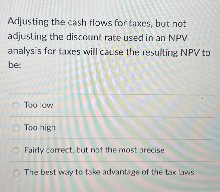 Solved Adjusting the cash flows for taxes, but not adjusting | Chegg.com