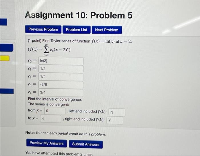 Solved (1 point) Find Taylor series of function f(x)=ln(x) | Chegg.com