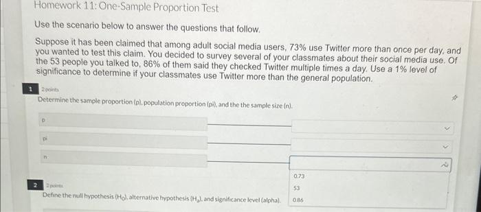 Solved Homework 11: One-Sample Proportion Test Use the | Chegg.com