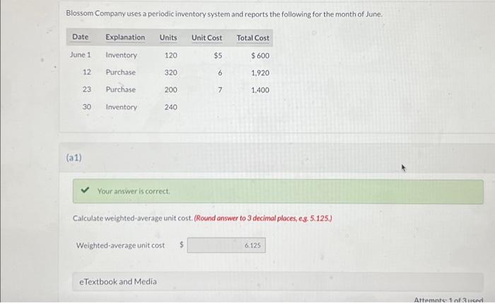 Solved Blossom Company uses a periodic inventory system and | Chegg.com