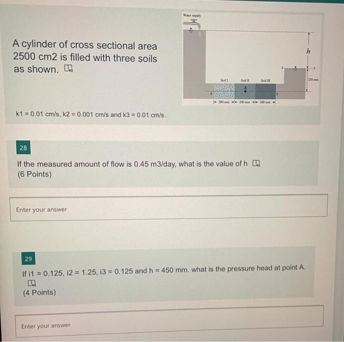 Solved Wy h A cylinder of cross sectional area 2500 cm2 is | Chegg.com