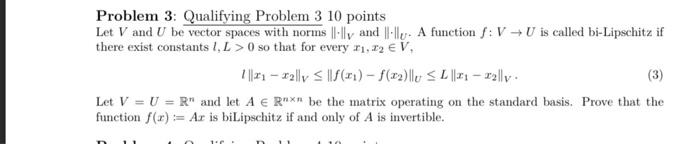Solved Problem 3: Qualifying Problem 310 points Let V and U | Chegg.com