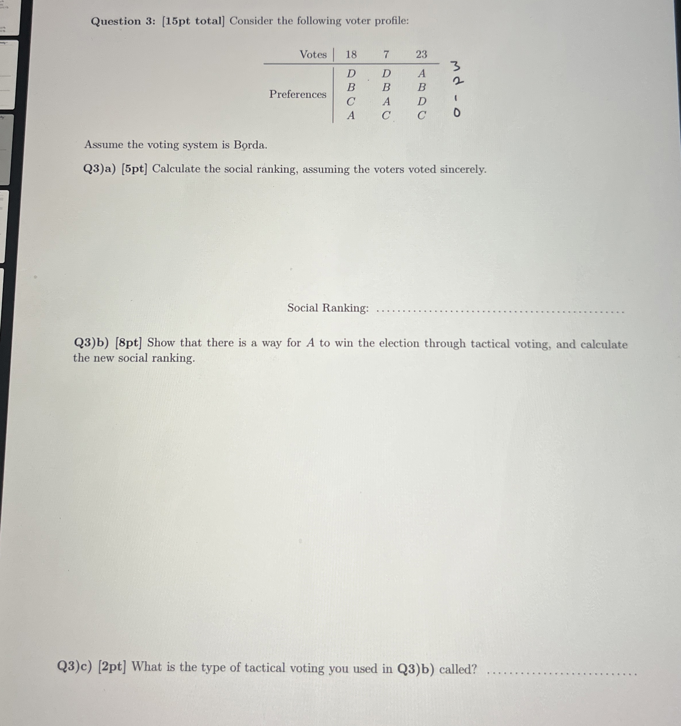 Solved Question 3: [15pt total] ﻿Consider the following | Chegg.com