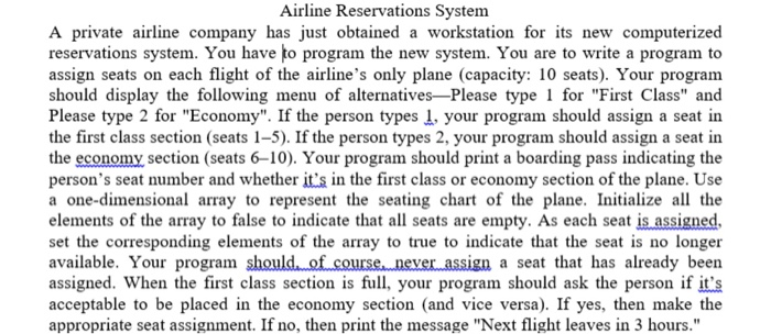 Solved ‏Airline Reservations System A private airline | Chegg.com