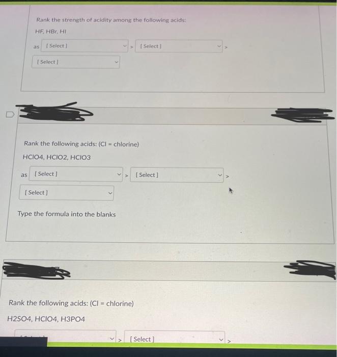 Solved Rank the strength of acidity among the following | Chegg.com