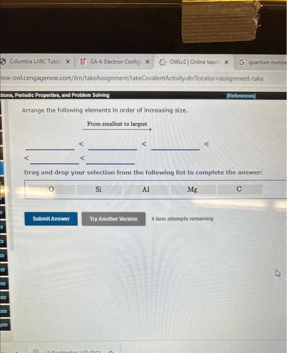 Solved Arrange the following elements in order of increasing | Chegg.com