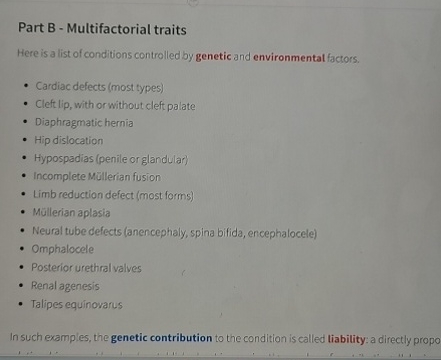 Solved Part B - ﻿Multifactorial traitsHere is a list of | Chegg.com