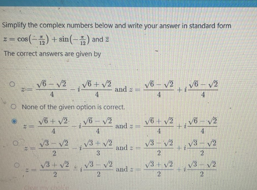 Solved Simplify the complex numbers below and write your | Chegg.com