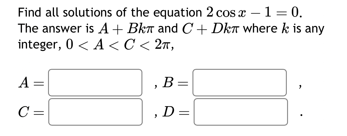 Solved Find All Solutions Of The Equation 2cosx 1 0 ﻿the
