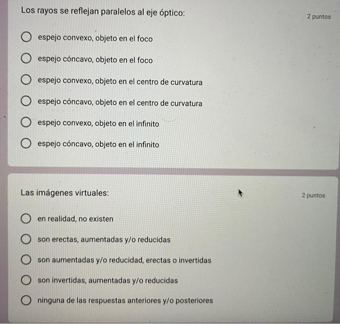 Solved Los rayos se reflejan paralelos al eje óptico: espejo | Chegg.com