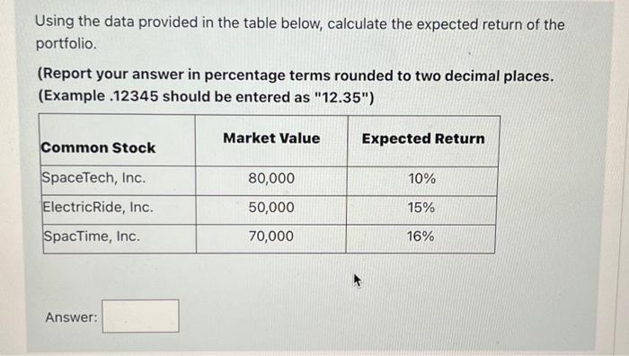 Solved Using the data provided in the table below, calculate | Chegg.com