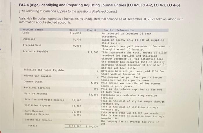 Solved PA4-4 (Algo) Identifying and Preparing Adjusting | Chegg.com