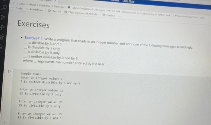 Solved - Exercisef 1: Write a program that reads in an | Chegg.com