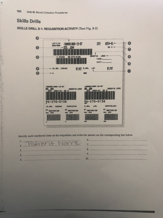 150 Unie w: Blood Collection Procedures Skills Drills | Chegg.com