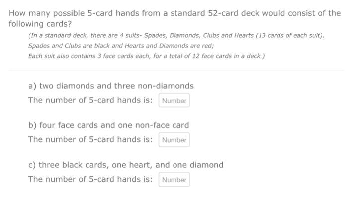 Solved How many possible 5-card hands from a standard | Chegg.com