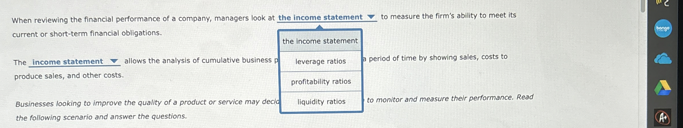 Solved When reviewing the financial performance of a | Chegg.com