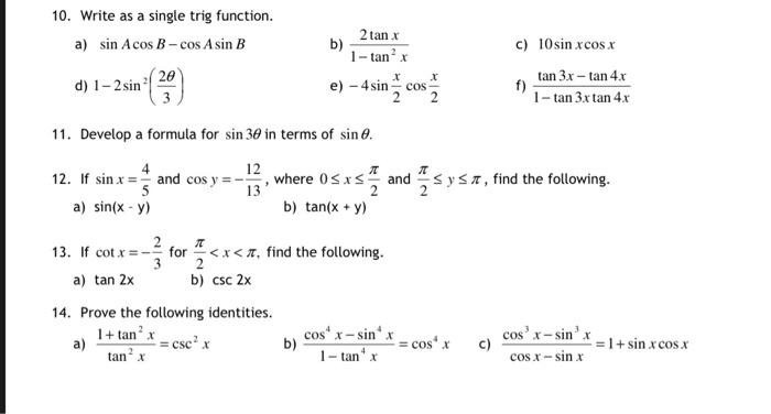 Solved 10 Write As A Single Trig Function A 0290