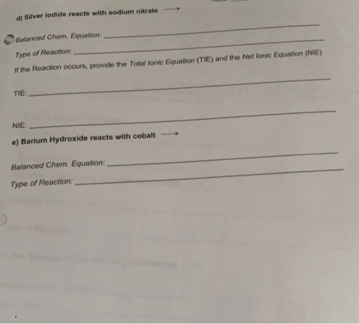 Solved For each of the following reactions, complete the | Chegg.com