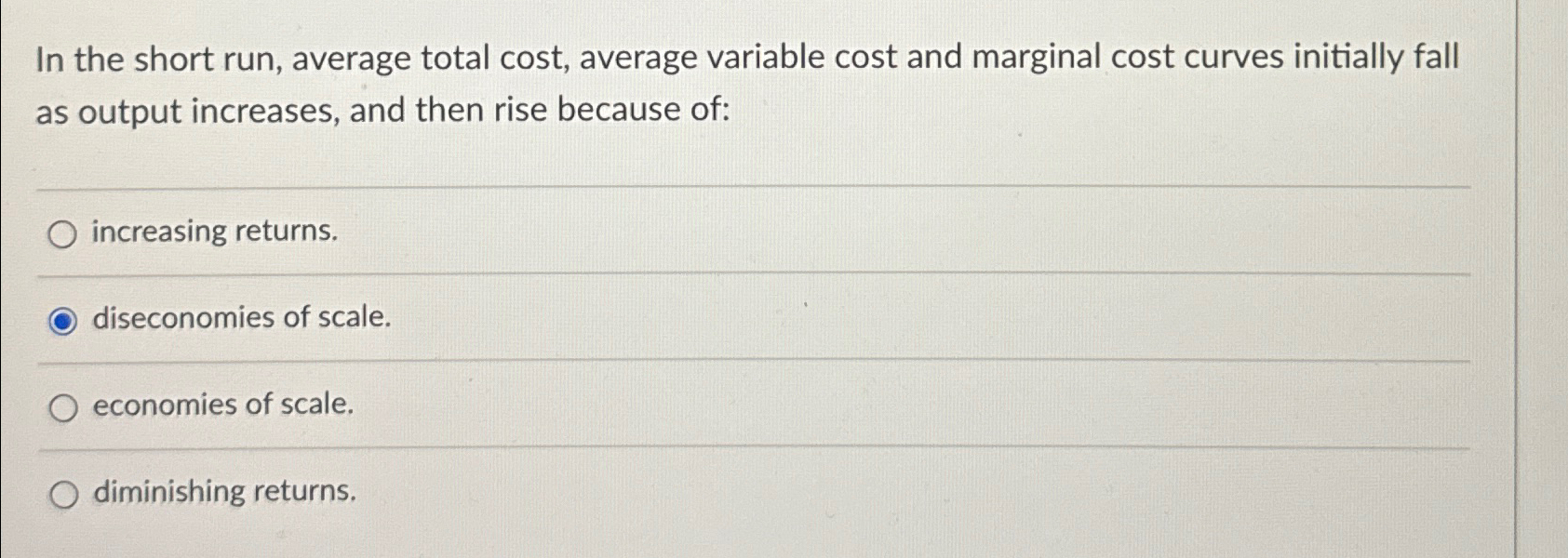 Solved In the short run, average total cost, average | Chegg.com