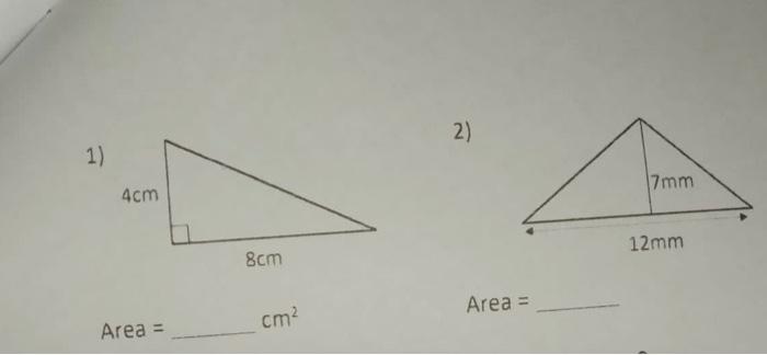 Solved 2) Area = cm2 Area = | Chegg.com