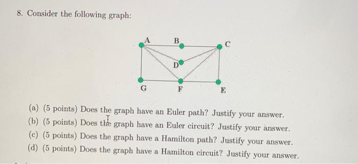 Solved 8. Consider the following graph: B с D G F E (a) (5 | Chegg.com