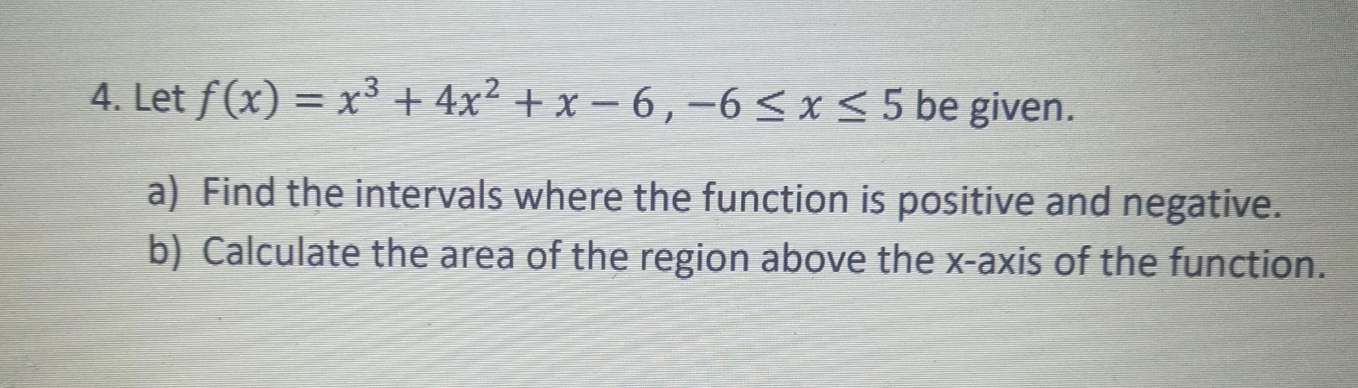 Solved 4. Let f(x)=x3+4x2+x−6,−6≤x≤5 be given. a) Find the | Chegg.com