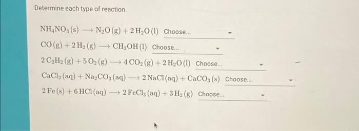 Solved Determine each type of reaction. NH4NO3( | Chegg.com