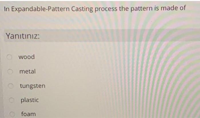 Solved In Expandable-Pattern Casting process the pattern is | Chegg.com