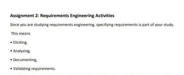 Solved Assignment 2: Requirements Engineering Activities | Chegg.com